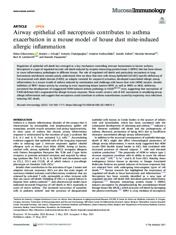 (PDF) Airway epithelial cell necroptosis contributes to asthma ...
