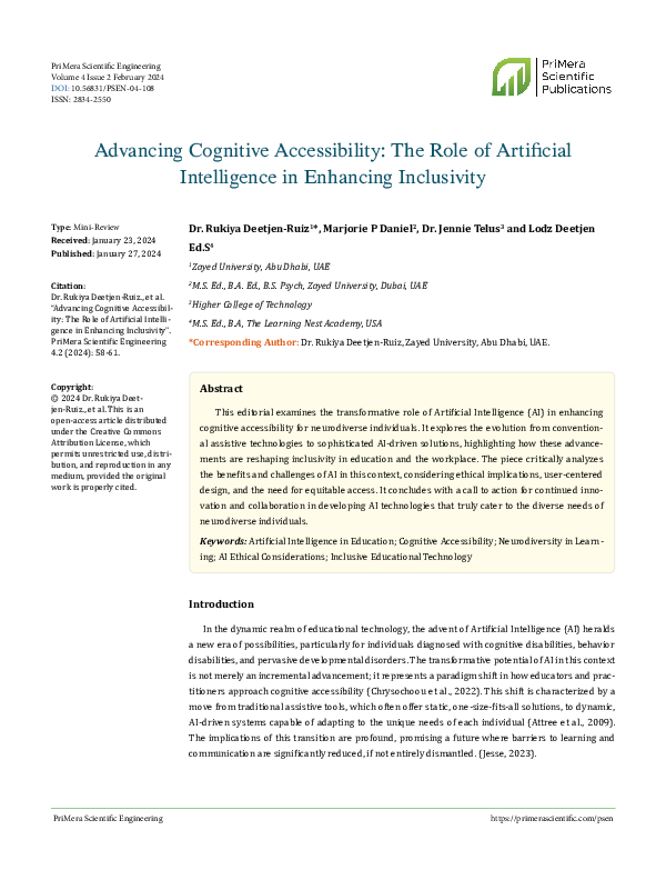(PDF) Advancing Cognitive Accessibility: The Role of Artificial Intelligence in Enhancing ...