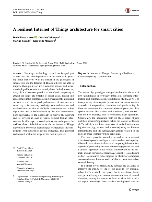 (PDF) A resilient Internet of Things architecture for smart cities