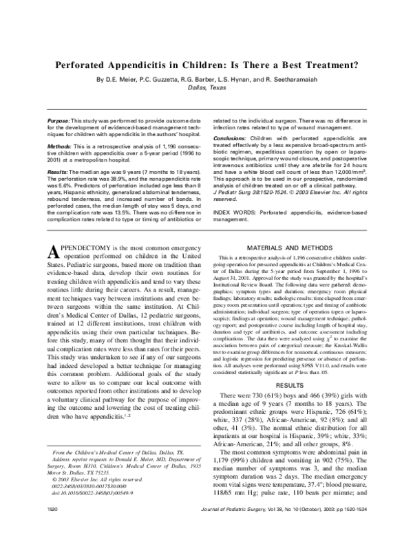 (PDF) Perforated appendicitis in children: is there a best treatment?