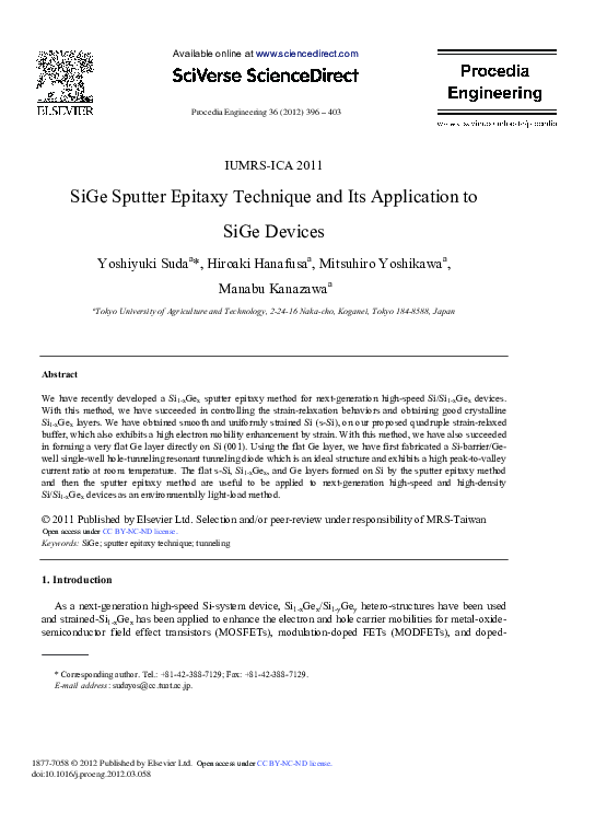 (PDF) SiGe Sputter Epitaxy Technique and Its Application to SiGe Devices