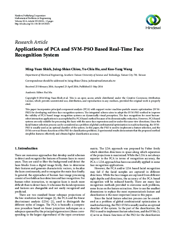 (PDF) Applications of PCA and SVM-PSO Based Real-Time Face Recognition System
