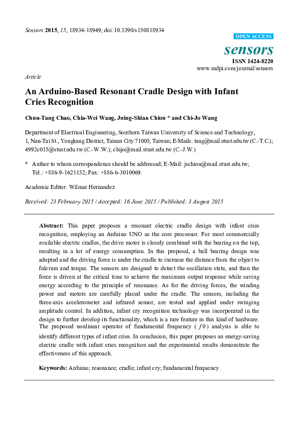 (PDF) An Arduino-Based Resonant Cradle Design with Infant Cries Recognition
