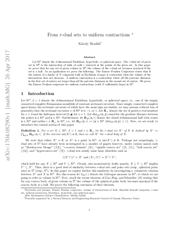 (PDF) From $r$-dual sets to uniform contractions