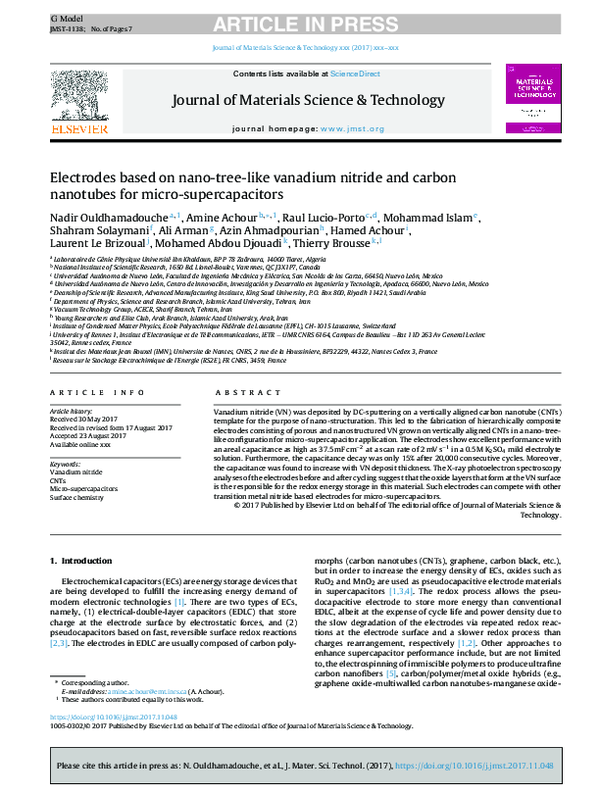(PDF) Electrodes based on nano-tree-like vanadium nitride and carbon ...