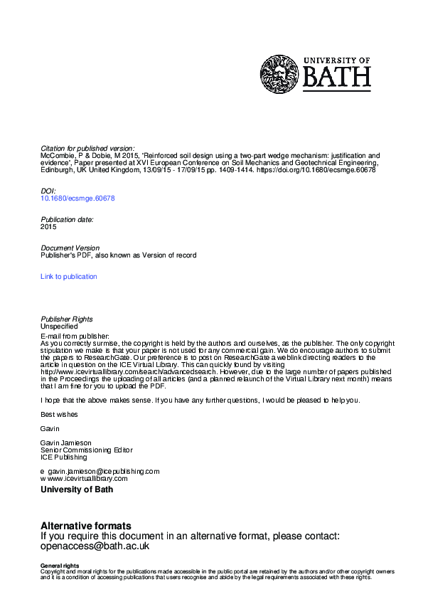 (PDF) Reinforced soil design using a two-part wedge mechanism: justification and evidence