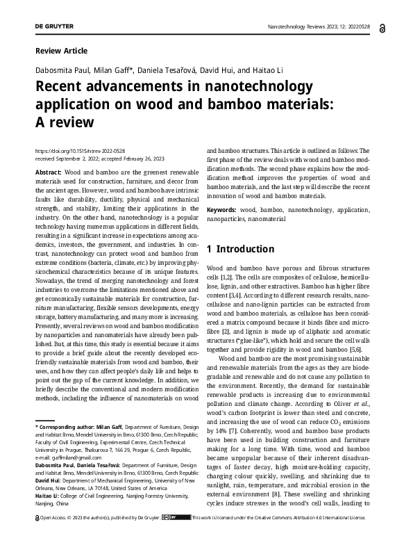 (PDF) Recent advancements in nanotechnology application on wood and bamboo materials: A review