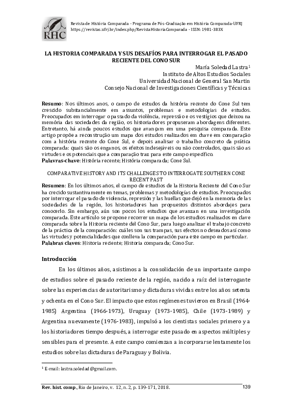 (PDF) La Historia Comparada y Sus Desafíos Para Interrogar El Pasado ...