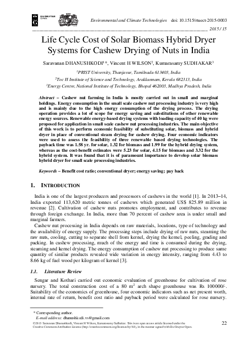 (PDF) Life Cycle Cost of Solar Biomass Hybrid Dryer Systems for Cashew ...