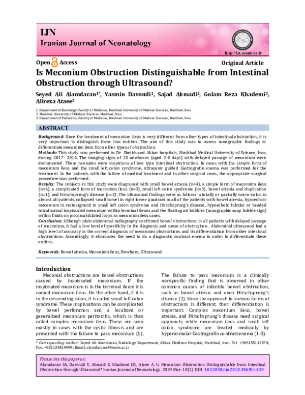 (PDF) Is Meconium Obstruction Distinguishable from Intestinal ...