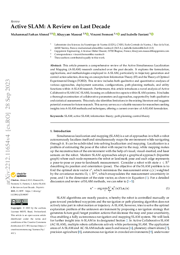 (PDF) Active SLAM: A Review On Last Decade