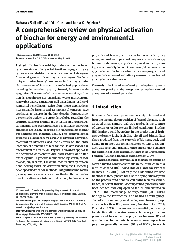 (PDF) A comprehensive review on physical activation of biochar for ...