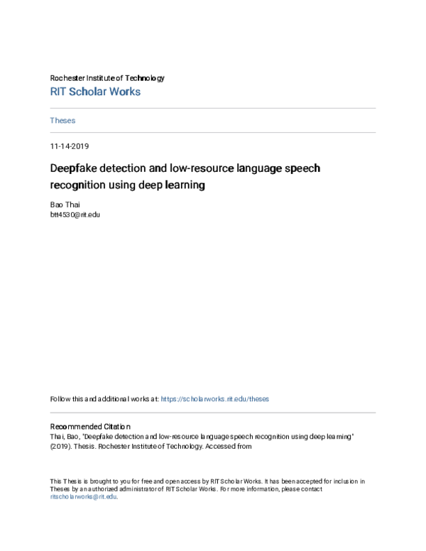 (PDF) Deepfake detection and low-resource language speech recognition using deep learning