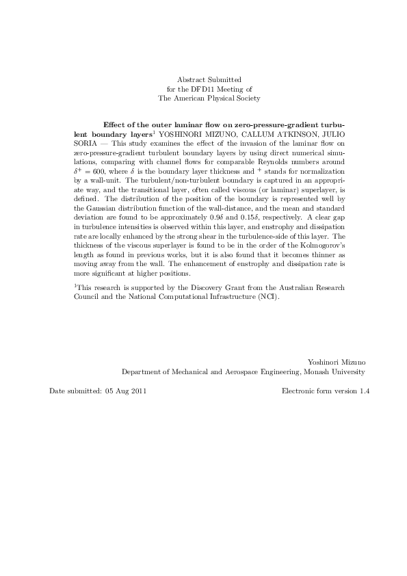 (PDF) Effect of the outer laminar flow on zero-pressure-gradient ...