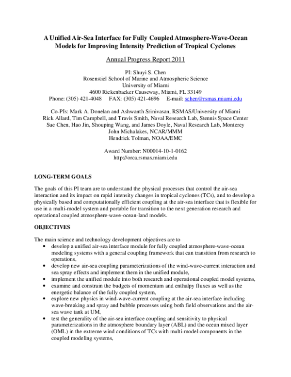 (PDF) A Unified Air-Sea Interface for Fully Coupled Atmosphere-Wave ...