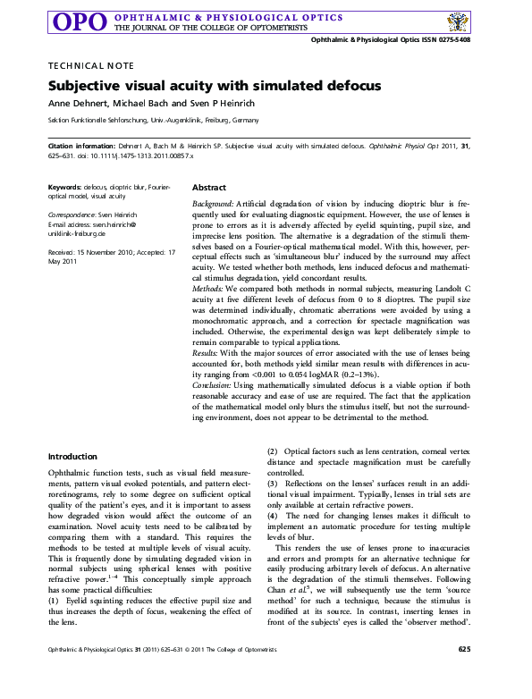 (PDF) Subjective visual acuity with simulated defocus
