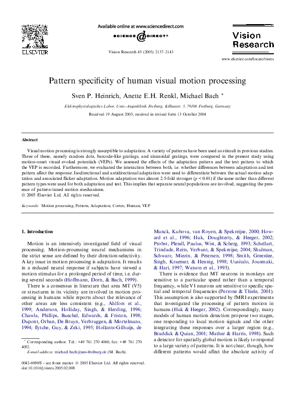 (PDF) Pattern specificity of human visual motion processing