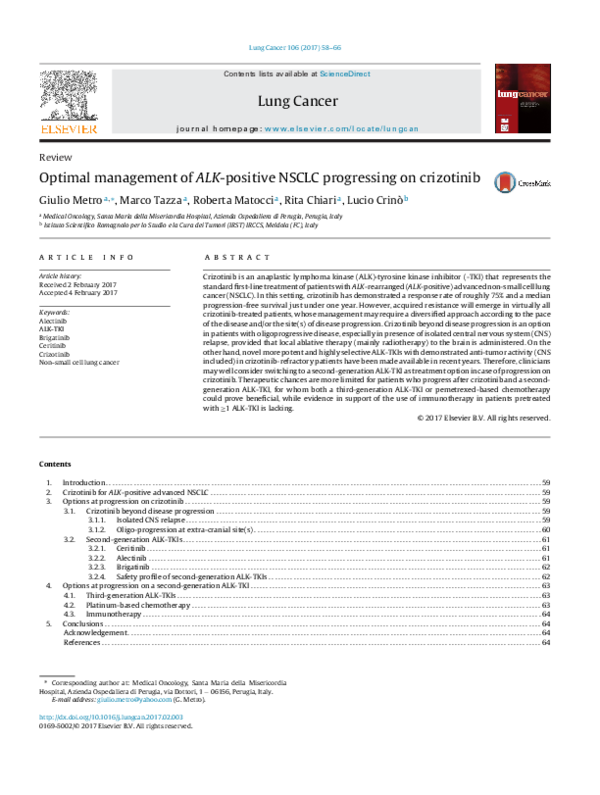 (PDF) Optimal management of ALK -positive NSCLC progressing on crizotinib
