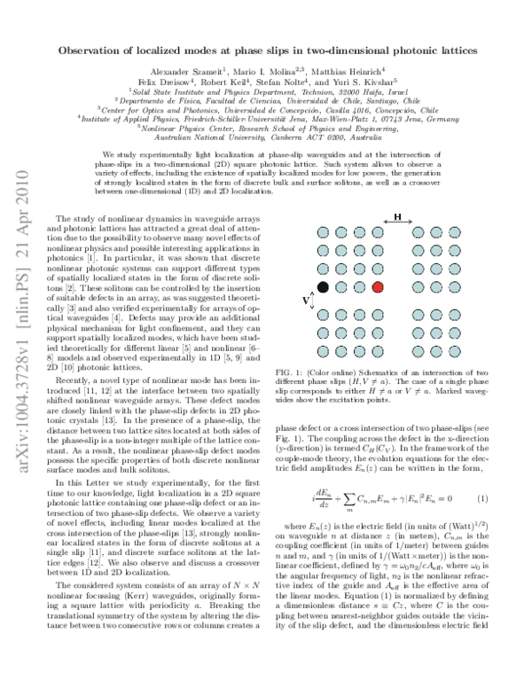 (PDF) Observation of localized modes at phase slips in two-dimensional photonic lattices