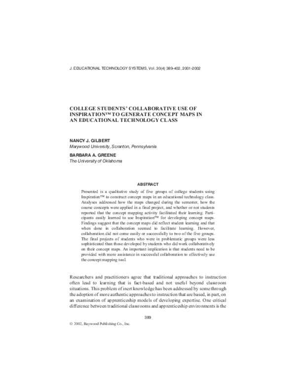 (PDF) College Students' Collaborative Use of Inspiration™ to Generate Concept Maps in an ...