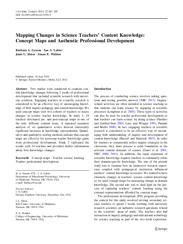 (PDF) Mapping Changes in Science Teachers’ Content Knowledge: Concept ...
