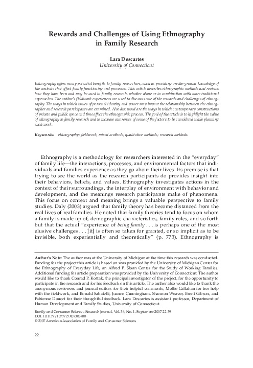 (PDF) Rewards and Challenges of Using Ethnography in Family Research