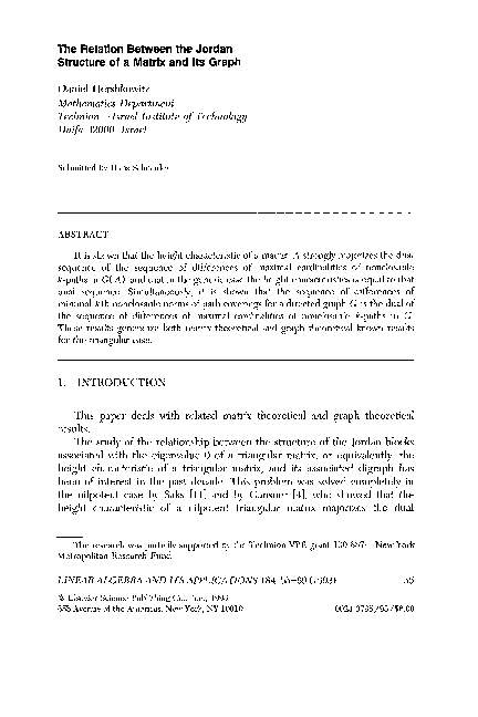(PDF) The relation between the Jordan structure of a matrix and its graph