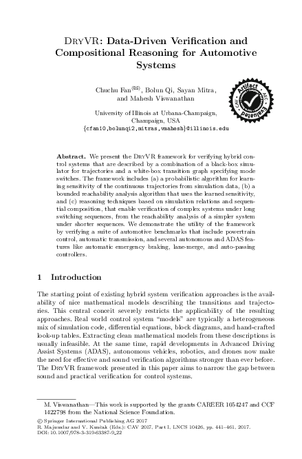 (PDF) DryVR: Data-Driven Verification and Compositional Reasoning for Automotive Systems