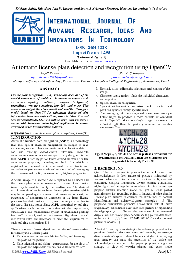 (PDF) Automatic license plate detection and recognition using OpenCV