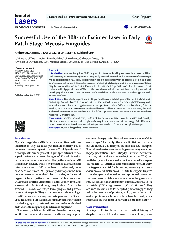(PDF) Successful Use of the 308-nm Excimer Laser in Early Patch Stage ...