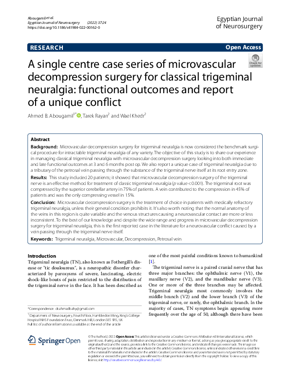 (PDF) A single centre case series of microvascular decompression ...