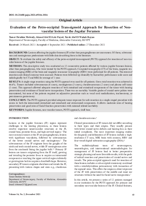 (PDF) Evaluation of the Petro-occipital transsigmoid approach for ...