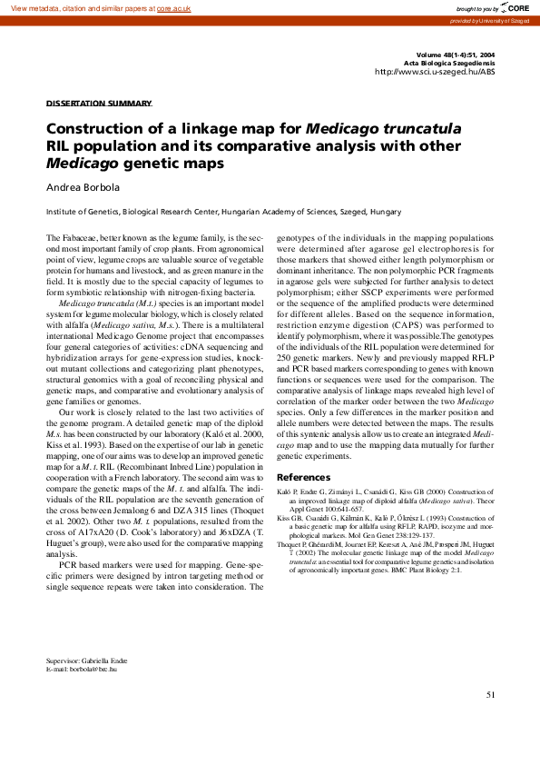 (PDF) Construction of a linkage map for Medicago truncatula RIL population and its comparative ...