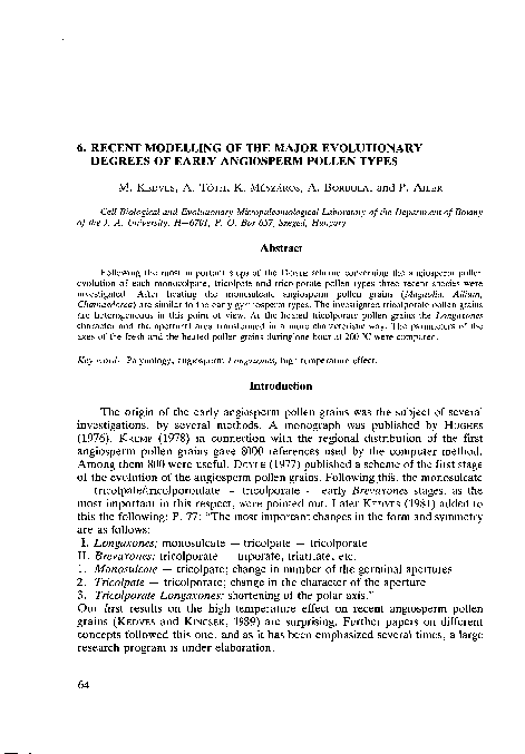 Recent modelling of the major evolutionary degrees of early angiosperm ...