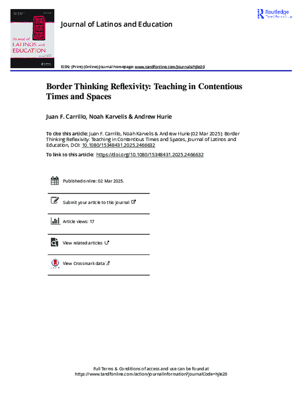 (PDF) Border Thinking Reflexivity: Teaching in Contentious Times and Spaces