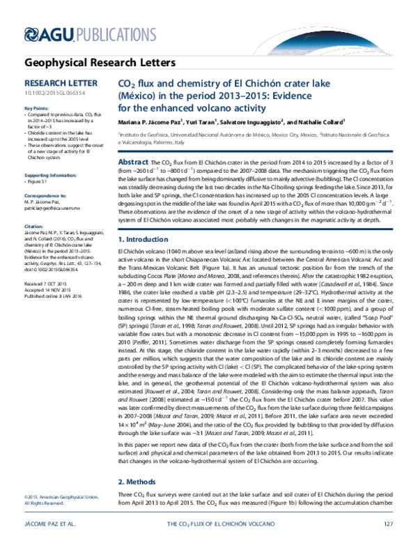 (PDF) CO2 flux and chemistry of El Chichón crater lake (México) in the ...