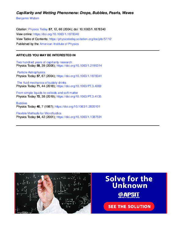 (PDF) Capillarity and Wetting Phenomena: Drops, Bubbles, Pearls, Waves