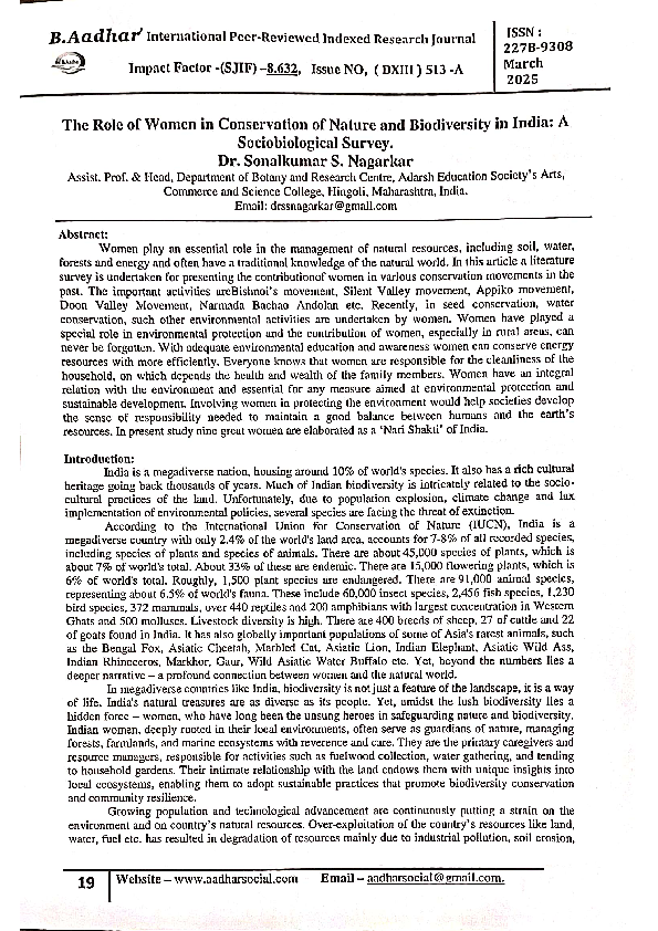 (PDF) The Role of Women in Conservation of Nature and Biodiversity in ...