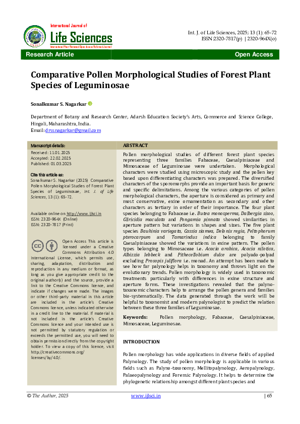 (PDF) Comparative Pollen Morphological Studies of Forest Plant Species ...