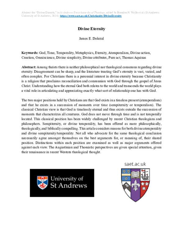 (PDF) 'Divine Eternity', St Andrews Encyclopaedia of Theology. Edited ...