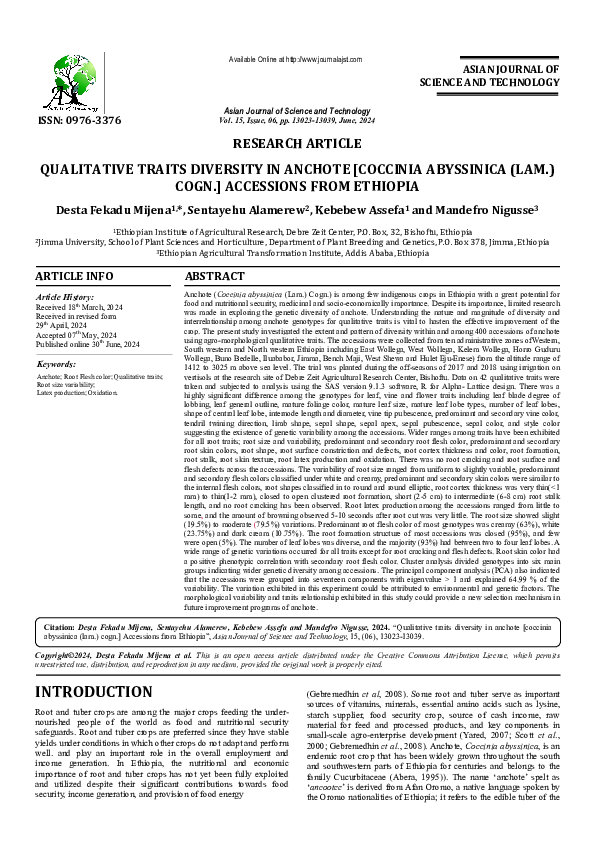 (PDF) QUALITATIVE TRAITS DIVERSITY IN ANCHOTE [COCCINIA ABYSSINICA (LAM ...