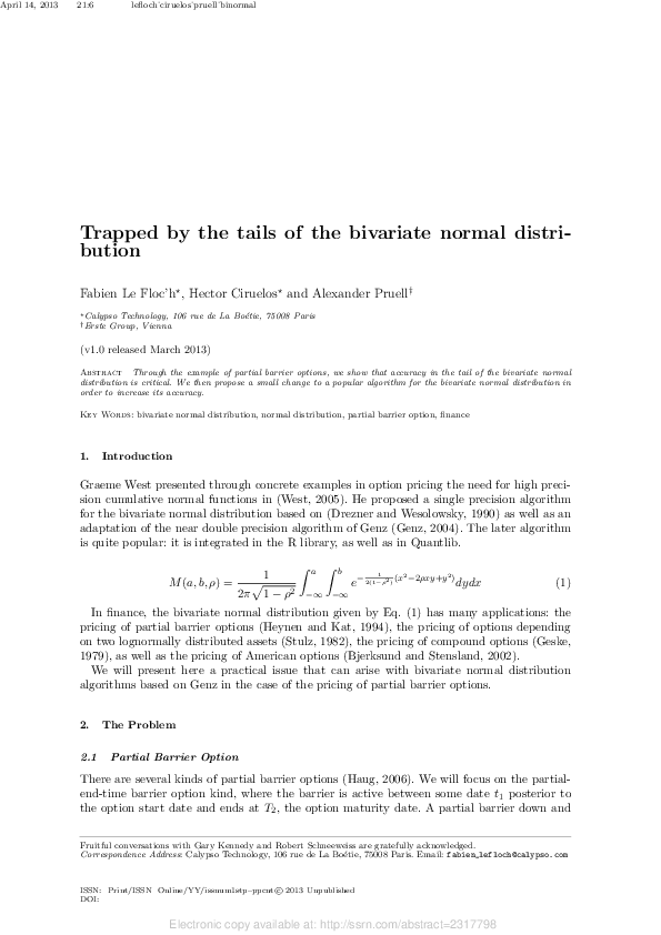 (PDF) Trapped by the Tails of the Bivariate Normal Distribution