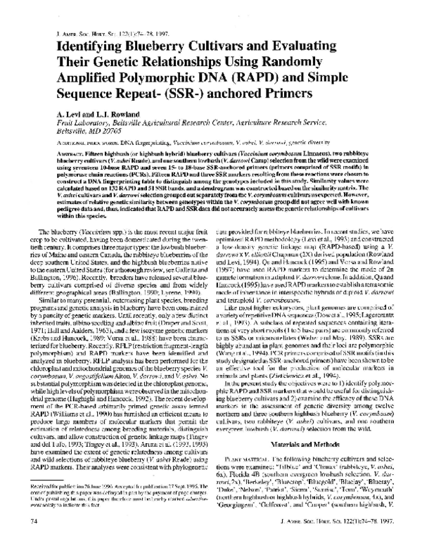 (PDF) Identifying Blueberry Cultivars and Evaluating Their Genetic ...