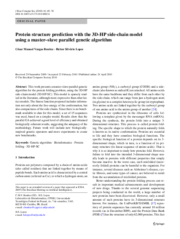 (PDF) Protein structure prediction with the 3D-HP side-chain model ...