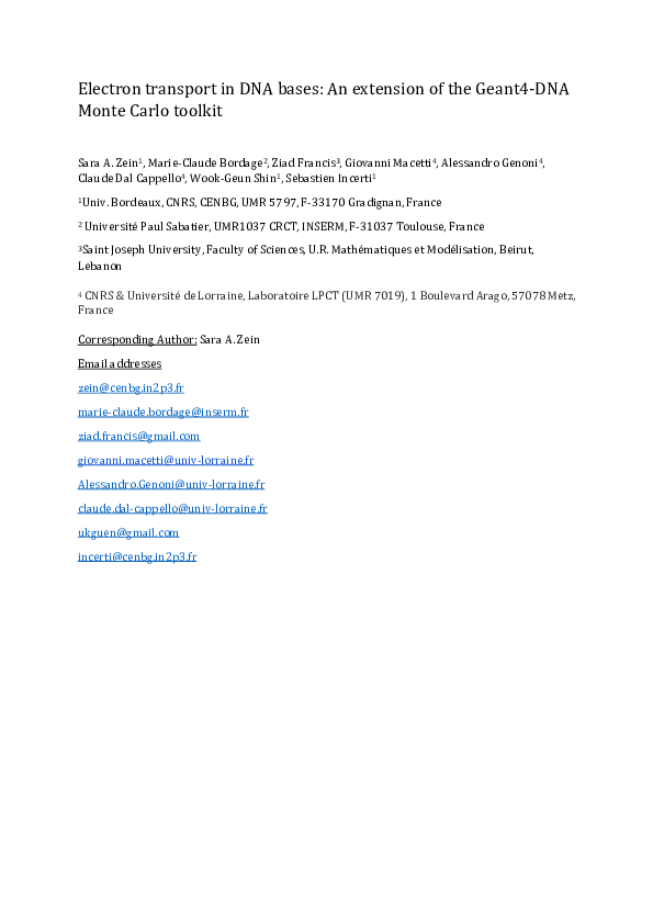 (PDF) Electron transport in DNA bases: An extension of the Geant4-DNA ...