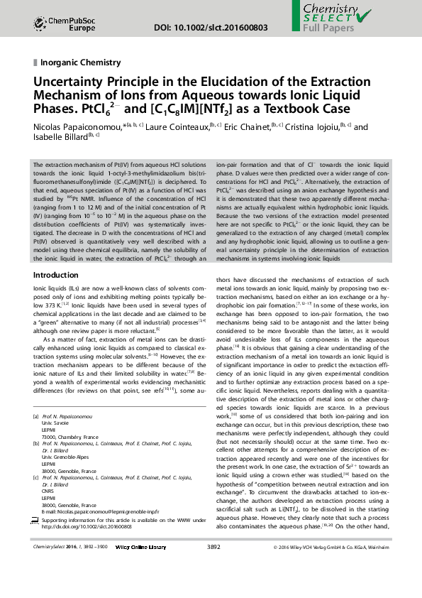 (PDF) Uncertainty Principle in the Elucidation of the Extraction Mechanism of Ions from Aqueous ...