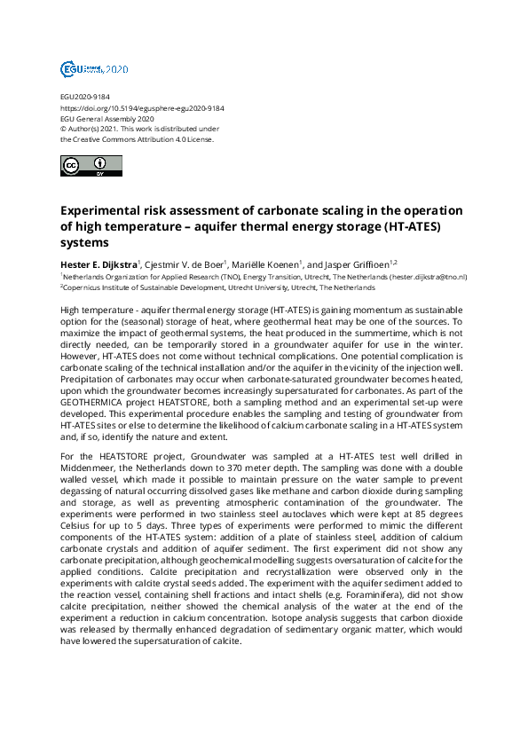 (PDF) Experimental risk assessment of carbonate scaling in the ...