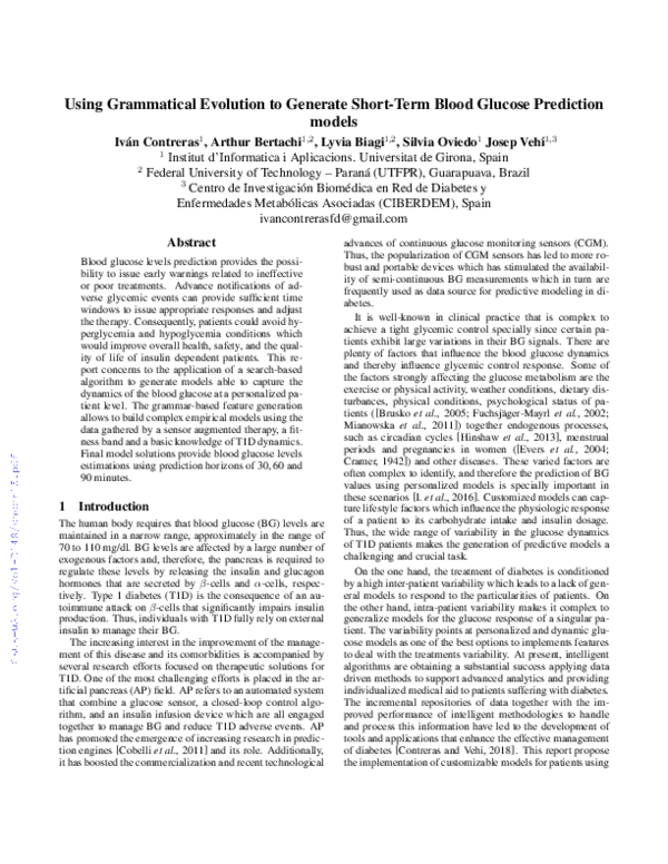 (PDF) Using Grammatical Evolution to Generate Short-term Blood Glucose Prediction Models