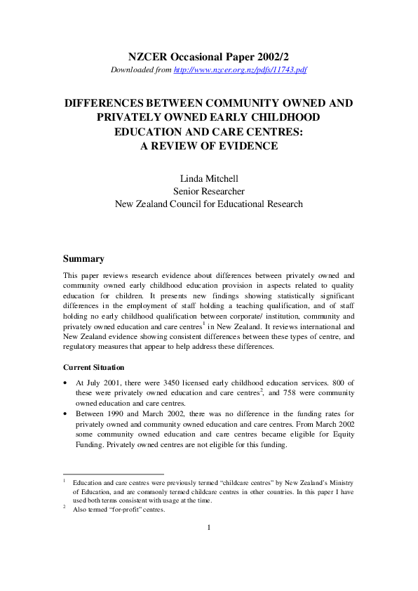 (PDF) Differences between community owned and privately owned early ...