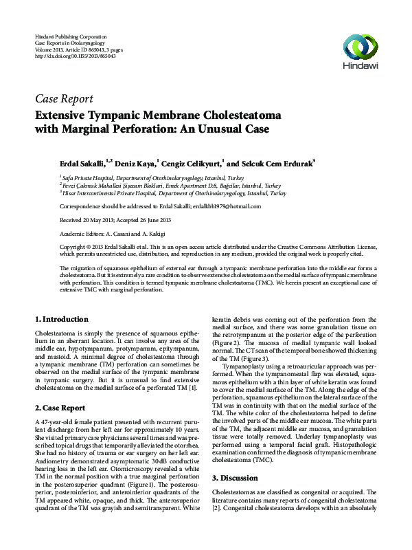 (PDF) Extensive Tympanic Membrane Cholesteatoma with Marginal ...